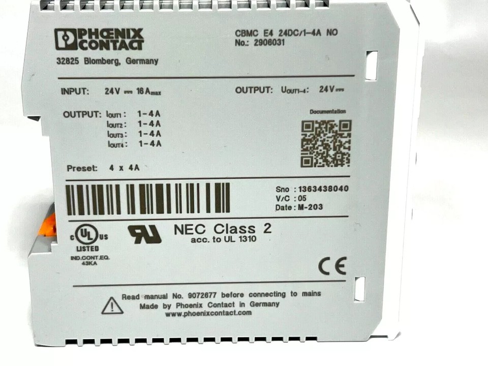 Phoenix Contact 2906031 Electronic Device Circuit Breaker CBMC E4 24DC ...