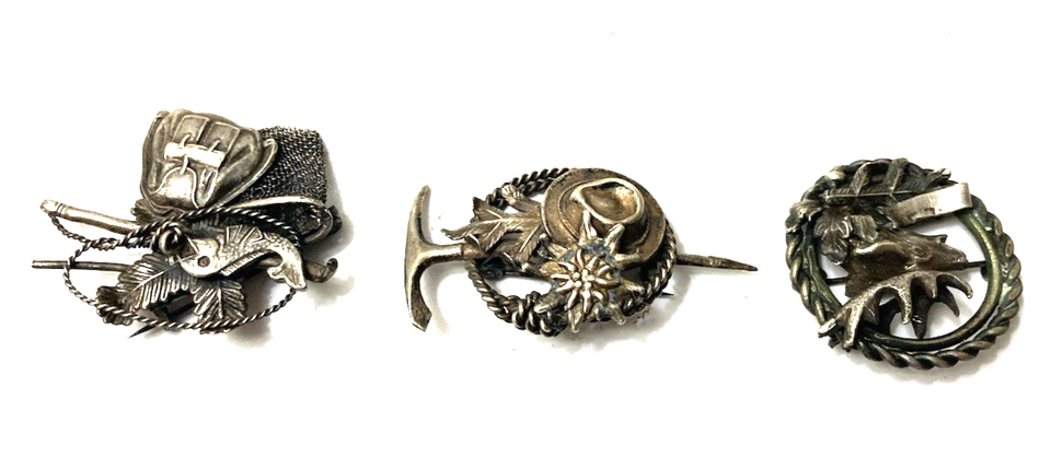 Vintage Austria German Silver "Elk+Trout+Hiking” Hunting Hat Pins ...