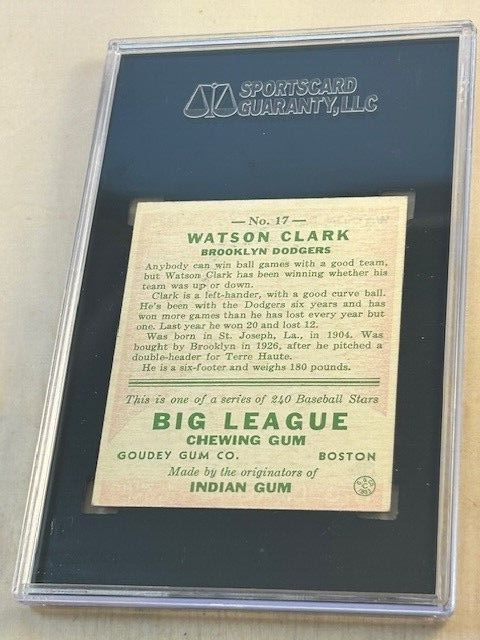 1933 GOUDEY #17 WATSON CLARK SGC 55 VG/EX+ BROOKLYN DODGERS BASEBALL ...
