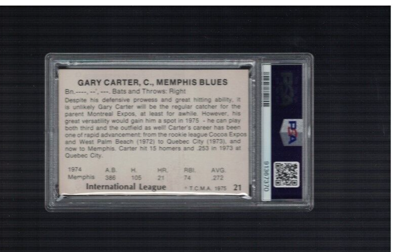 Gary Carter Memphis Blues 1975 TCMA International League Card#21 PSA 7 ...