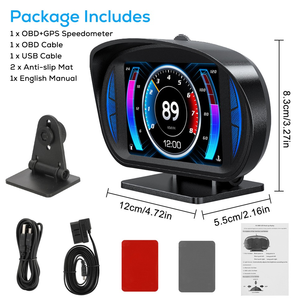 OBD2+GPS HUD Gauge Car Digital Speedometer Head Up Display Overspeed ...