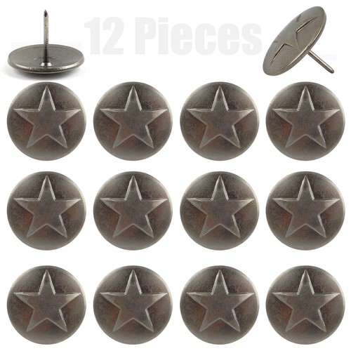 12 Round Star Leather Tacks Upholstery Framing Nails Antique Silver 1 1 ...