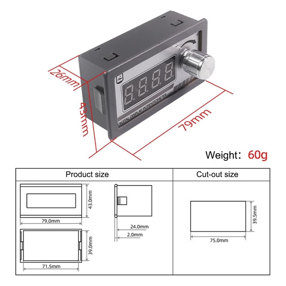 2X(Digital Display Potentiometer Variable Resistor 10k Ω Resistance ...