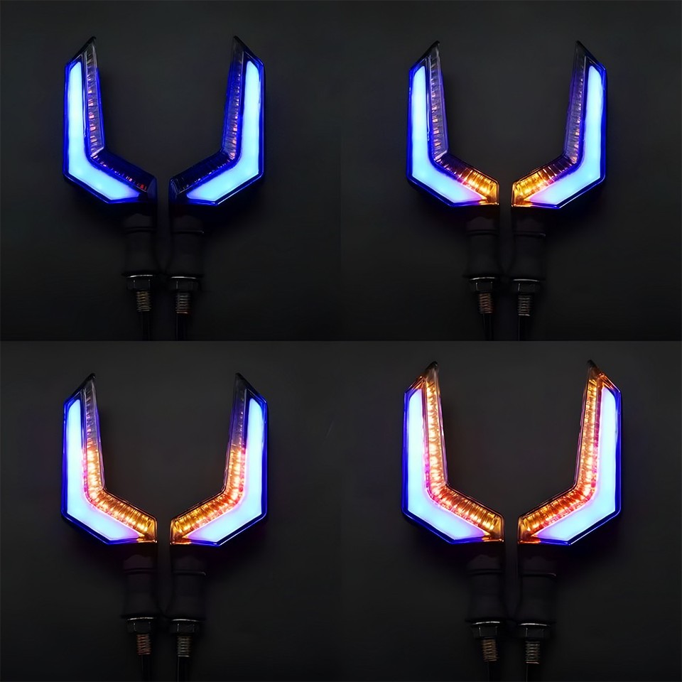 Black Universal Motorcycle LED Turn Signals Running Light Amber & Blue ...