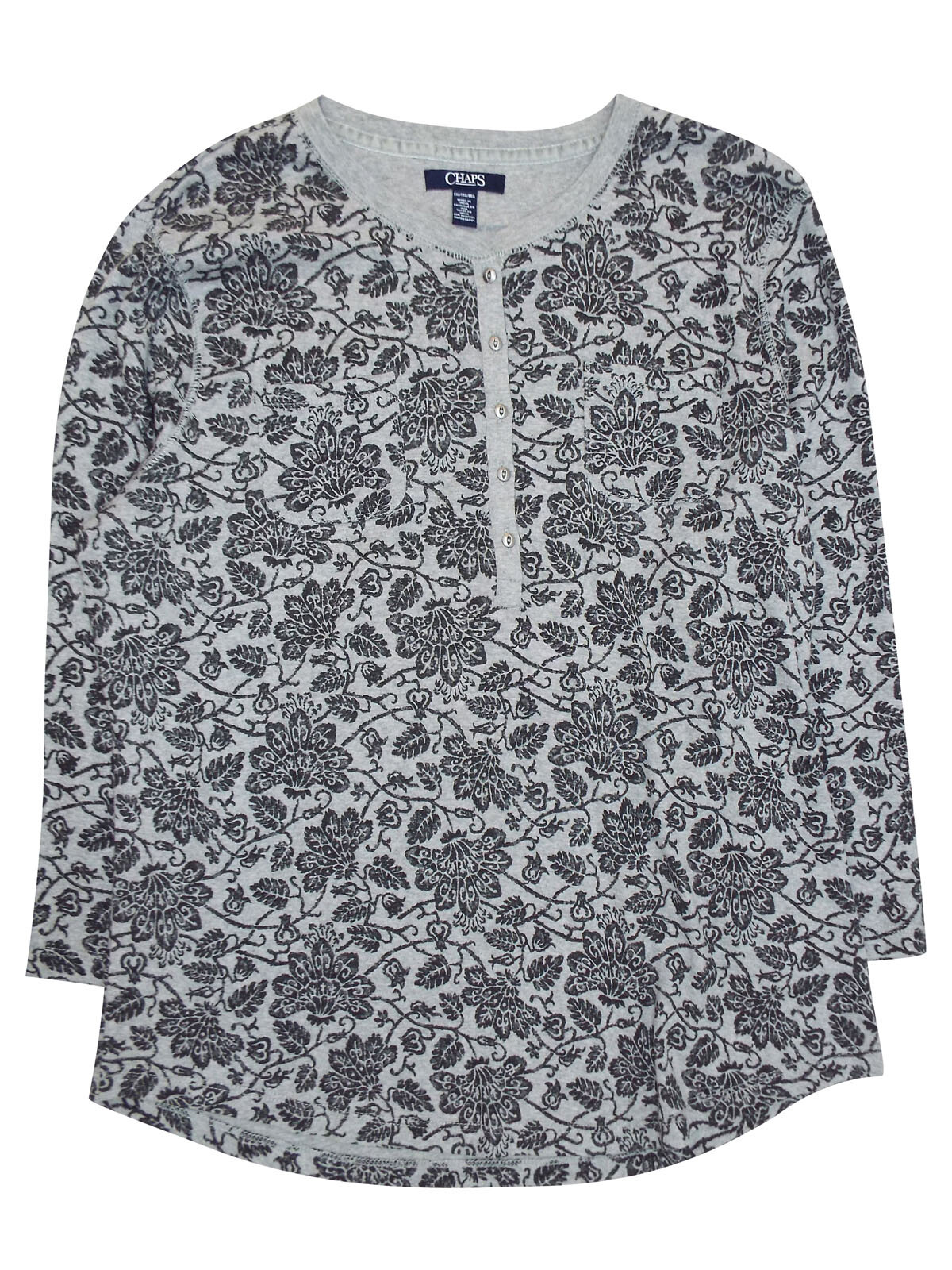 LADIES PLUS SIZE 16 18 20 22 COTTON JERSEY GREY FLORAL HENLEY TOP 381 ...