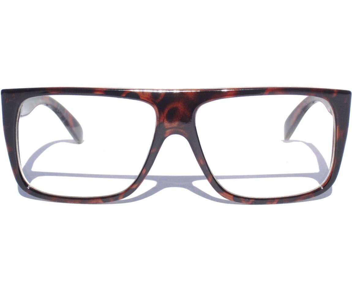 FLAT TOP CLEAR LENS EYE GLASSES Tortoise Shell Style Retro Classic Men ...
