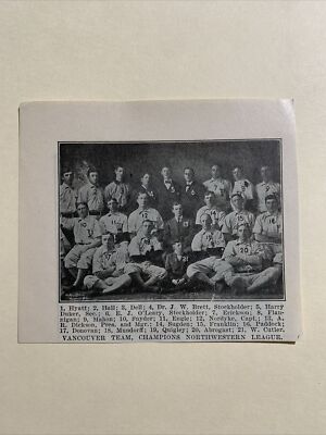 Vancouver Beavers Ham Hyatt Joe Sugden Del Paddock 1908 Baseball Team ...