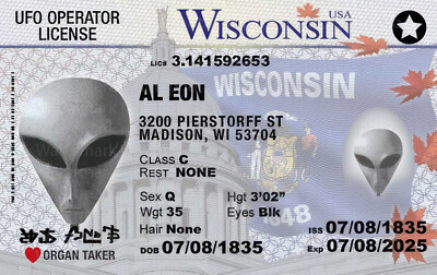 Wisconsin Alien License Card Novelty ID | eBay