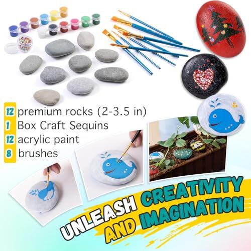 59 Rock Painting Kit, Multiple Material Paint Set with 12 Natural ...