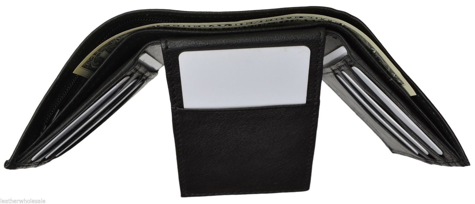BLACK MEN'S GENUINE SOFT THIN LEATHER 9+ CARD ID WINDOW FLAP TOP ...