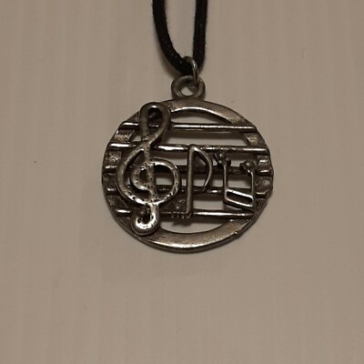 MUSIC MUSICAL NOTES Pewter Pendant Charm / 26" Adjustable Necklace U.S ...