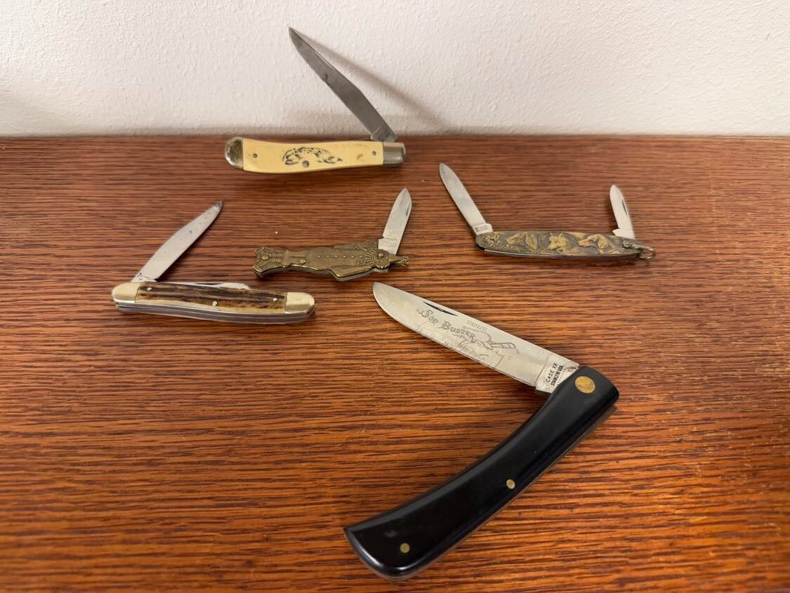 LOT OF 5 VINTAGE POCKET KNIVES WITH SCHRADE SCRIMSHAW | eBay