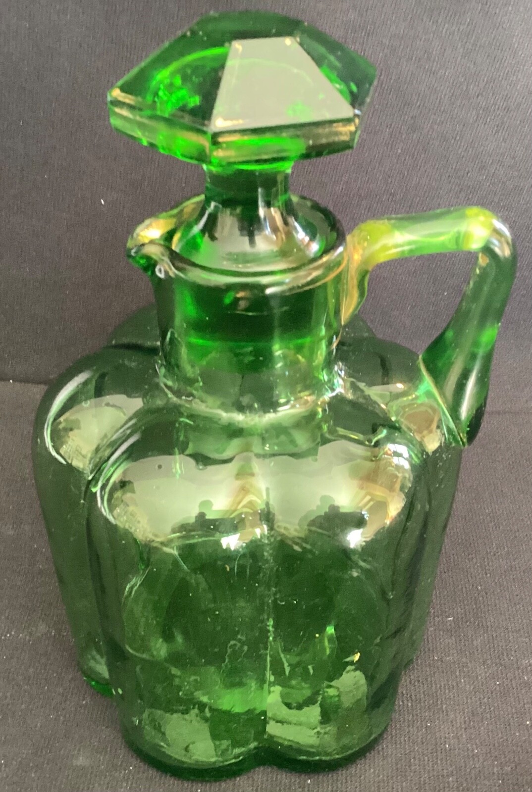 Antique Bohemian Emerald Green Glass Lobed Form Liquor Decanter Whisky ...