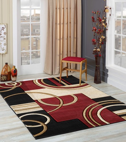 GLORY RUGS Area Rug Modern 5x7 Dark Red Soft Hand Carved Contemporary ...