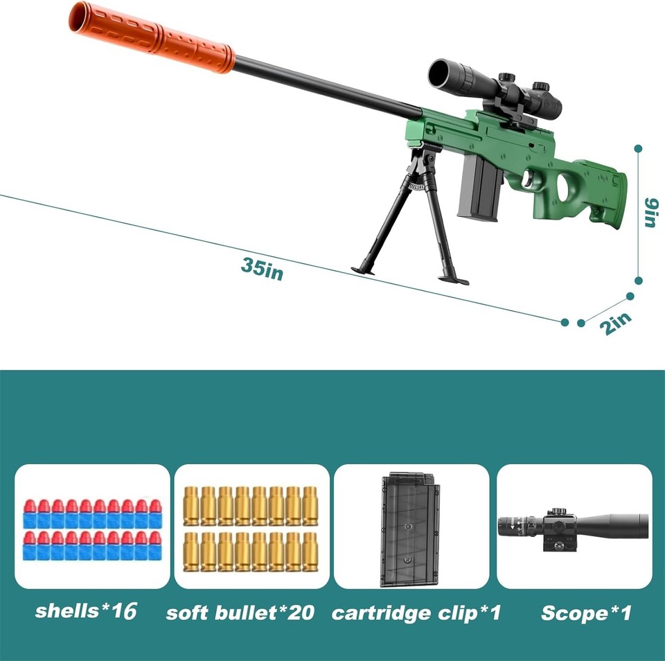 Soft Bullet Toy Gun Sniper Rifle with Scope Realistic Barrel Shell ...