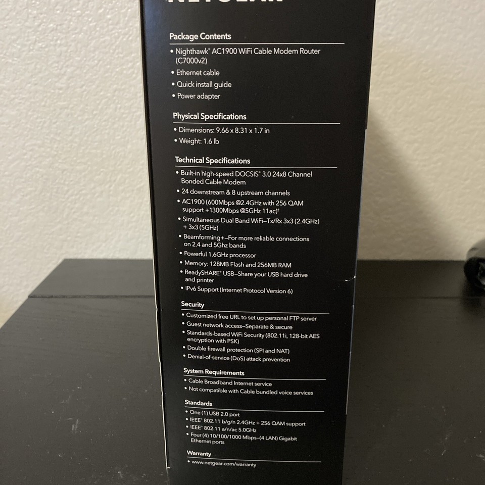 NETGEAR Nighthawk AC1900 WiFi DOCSIS 3.0 Cable Modem Router (C7000 ...