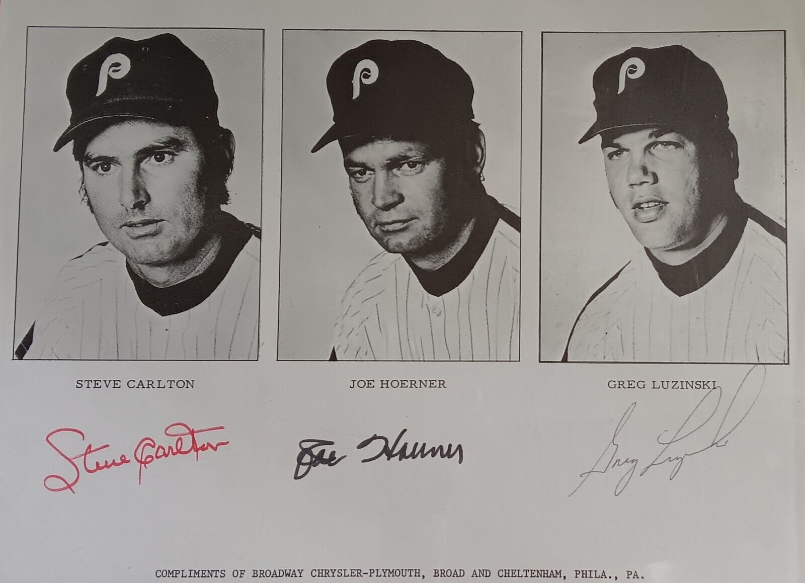 1972 Phillies autographed picture: Steve Carlton, Joe Hoerner, Greg ...
