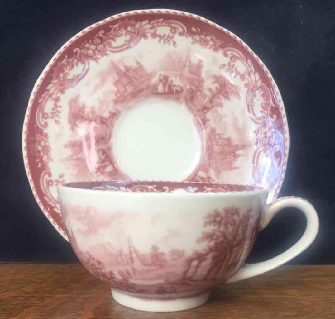 Vintage Red Transferware Tea Cup & Saucer Antiche Riproduzioni Italian ...