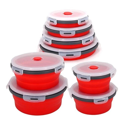 Circular Silicone Folding Lunch Box, Portable Food Box with Lid, Salad ...