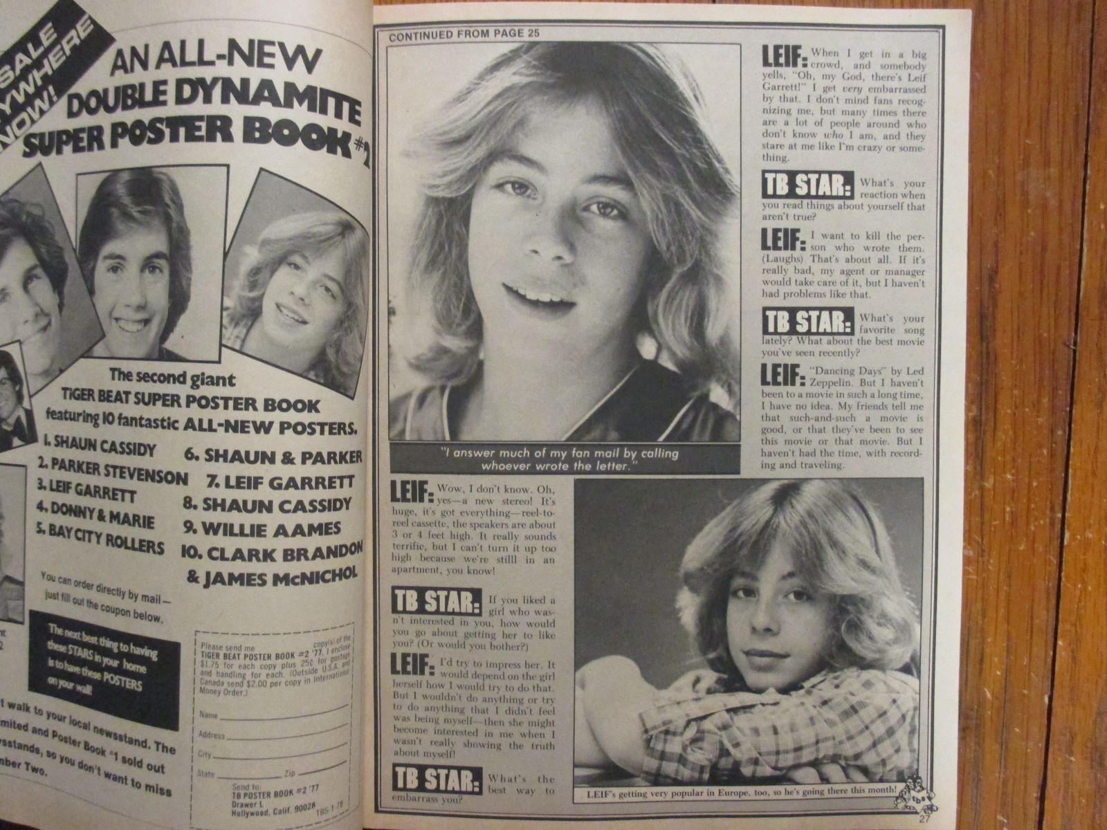 Jan-1978 Tiger Beat Maga(LANI O'GRADY/JOHNNY DORAN/LEIF GARRETT/PARKER ...