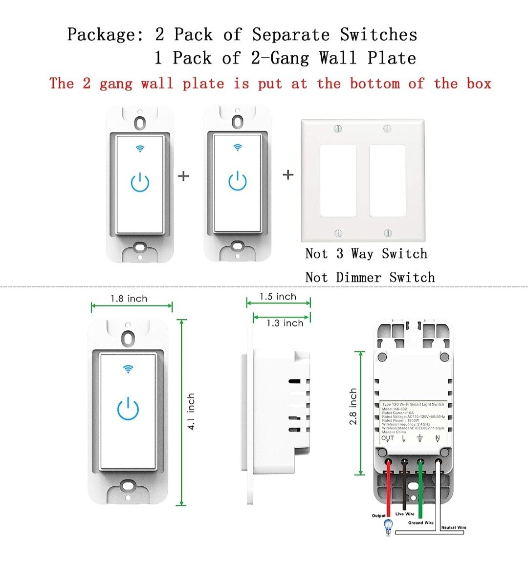 WiFi Light Switch Smart Switch 2 Gang Touch Wall Switch - Compatible ...