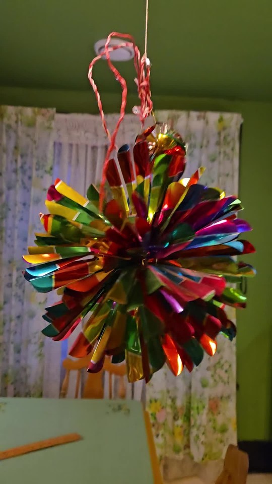 Large Atomic Starburst Foil Mylar Christmas Ball And Small Pom Pom ...