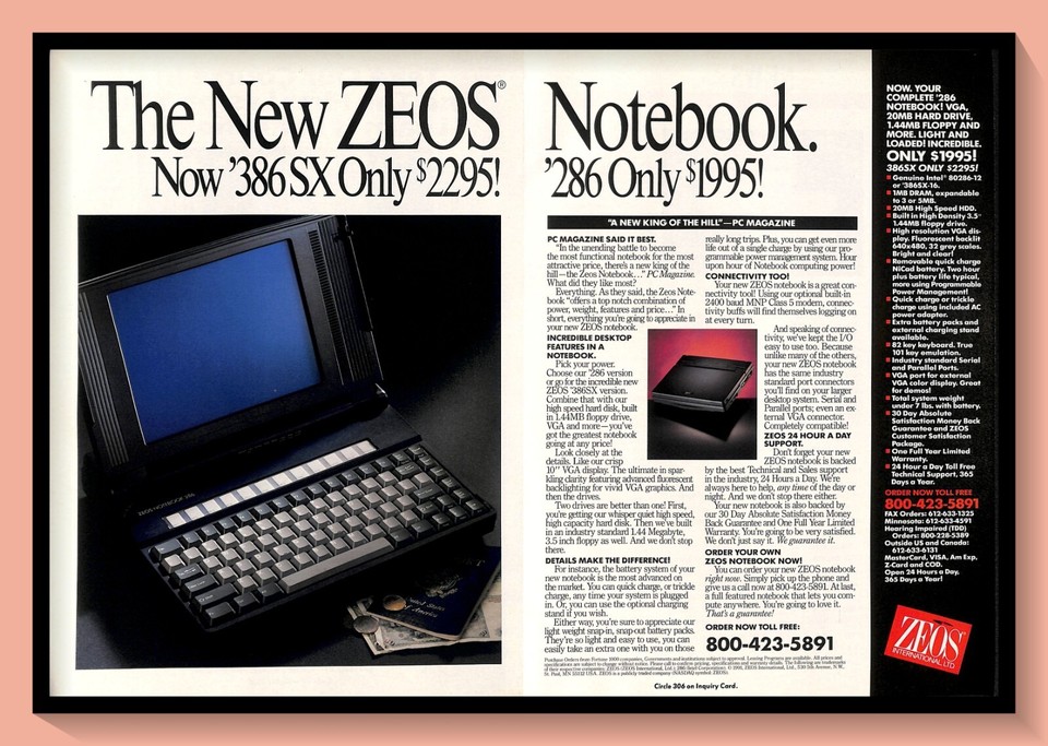 1991 ZEOS Notebook Vintage PRINT AD PC Retro Computer Portable | eBay