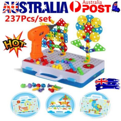 Set Mosaic Building Blocks Peg Electric Drill Assemble Toy Child ...