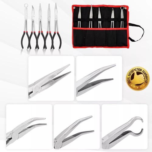 5pcs 11" Long Needle Nose Pliers Set Extended Reach Tools with Pouch US ...