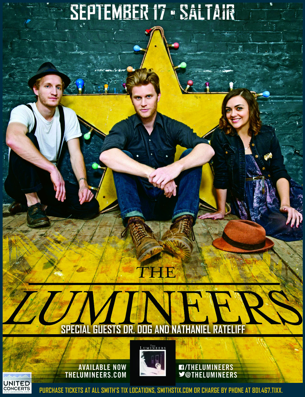 LUMINEERS / DR. DOG / NATHANIEL RATELIFF 2013 SALT LAKE CITY CONCERT ...