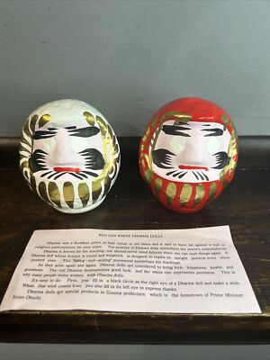 Red And White Set Happy Dharma Dolls Tumbling Doll Daruma | eBay
