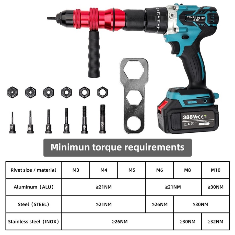 Rivet Tool Electric Rivet Adapter M3 M5 M6 M8 M10 Manual Riveter Tool ...