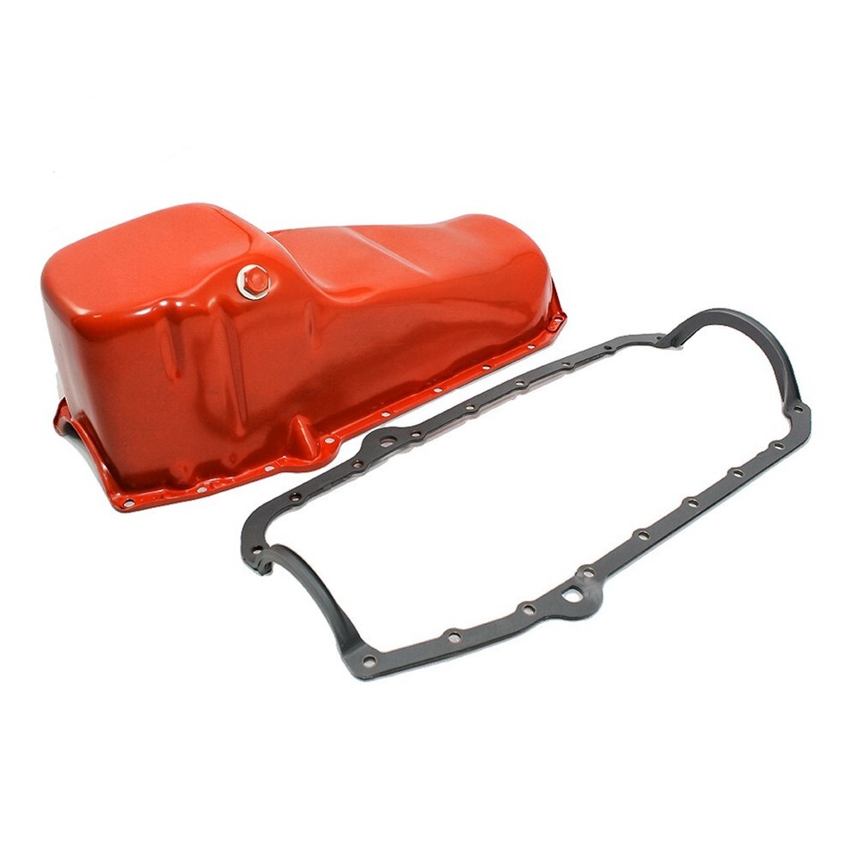 58-79 SBC Chevy Orange Oil Pan Stock Capacity 327 350 400 Small Block W ...