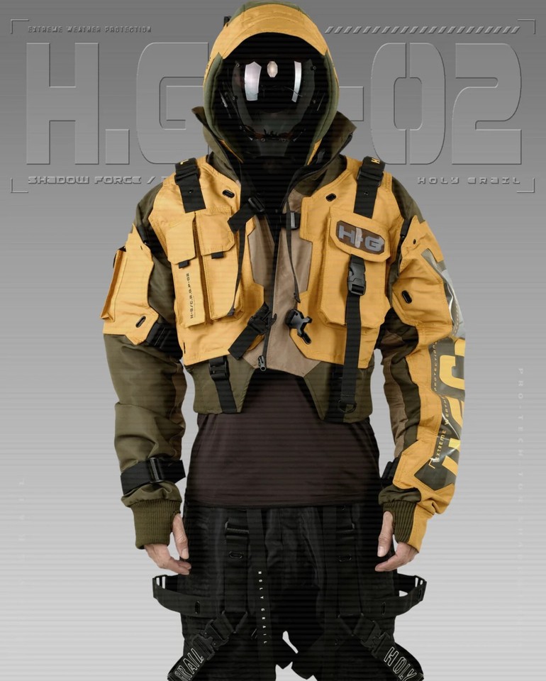 Men's Techwear Yellow Jacket Hoodie Full Zip Buckle Holygrail H.G.C-02 ...