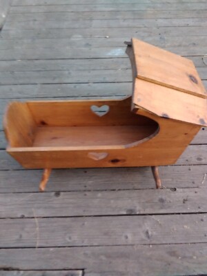 Antique American Hand Made Hooded Oak Baby Rocking Cradle | eBay