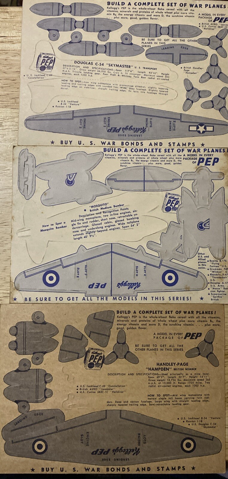 Paper Airplane War Planes WWII Kellogg's PEP NOT FLYING MODELS Lot of 9 ...