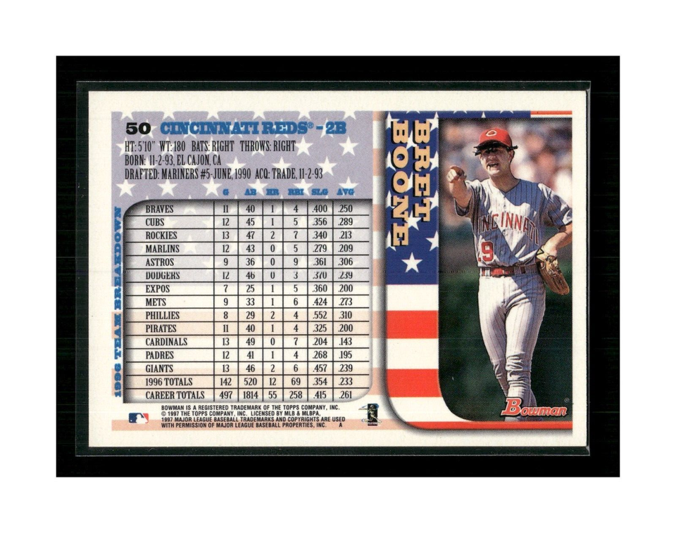 1997 Bowman International Cincinnati Reds Baseball Card #50 Bret Boone ...