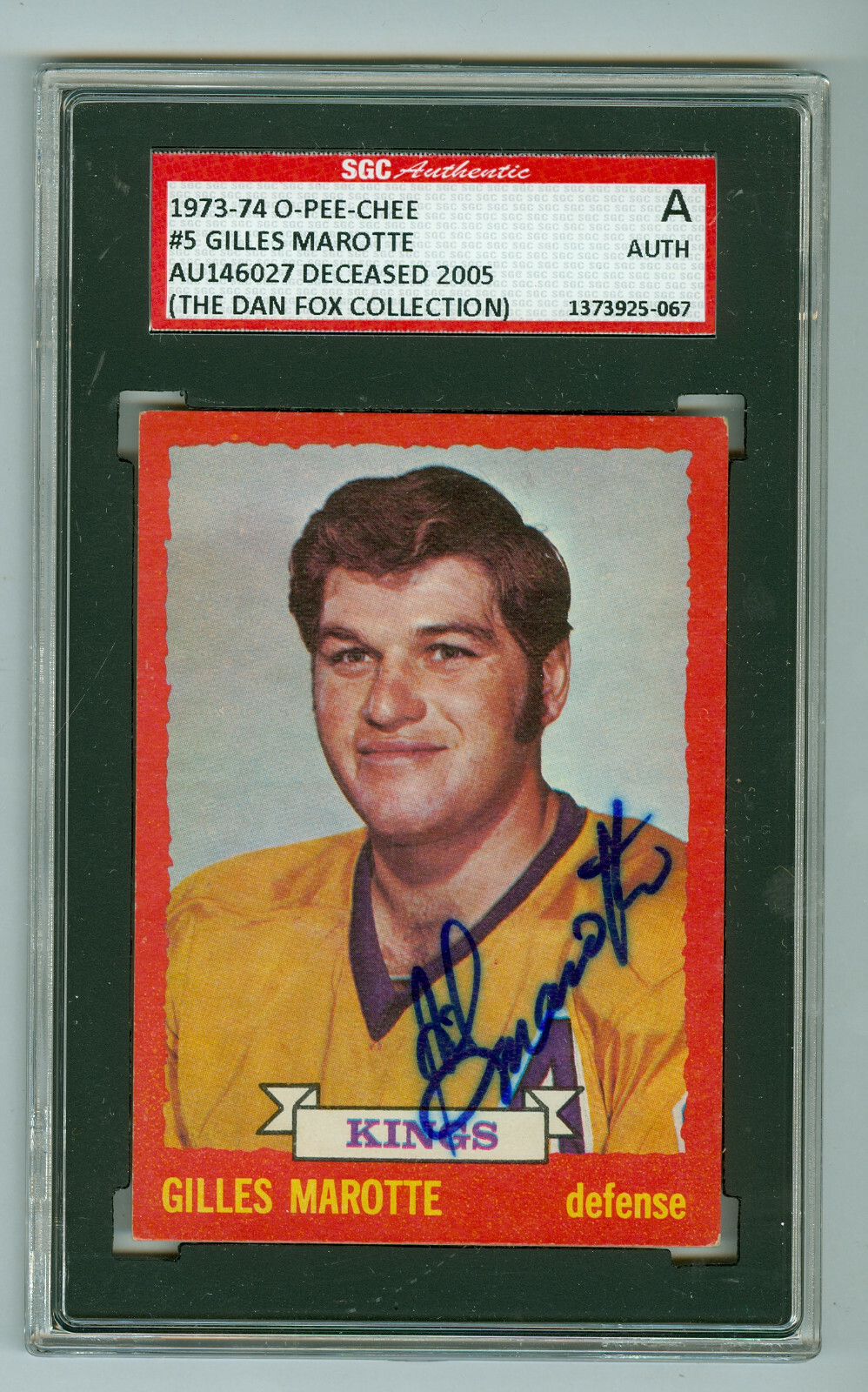 Gilles Marotte Autographed 1973-74 O-Pee-Chee #5 Kings SGC Authentic ...