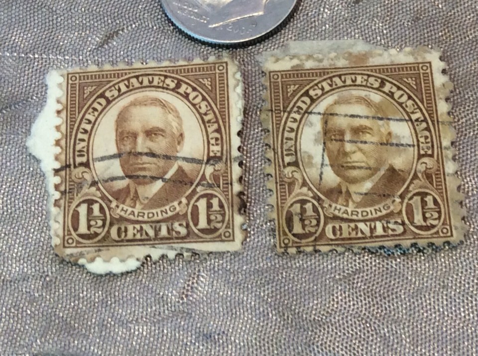 2 Rare Vintage Brown Full Face Harding 1-1/2 Cent Postage Stamps | eBay