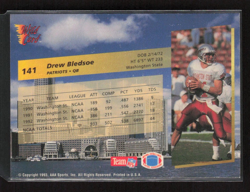1993 Wild Card #141 Drew Bledsoe New England Patriots Rookie | eBay