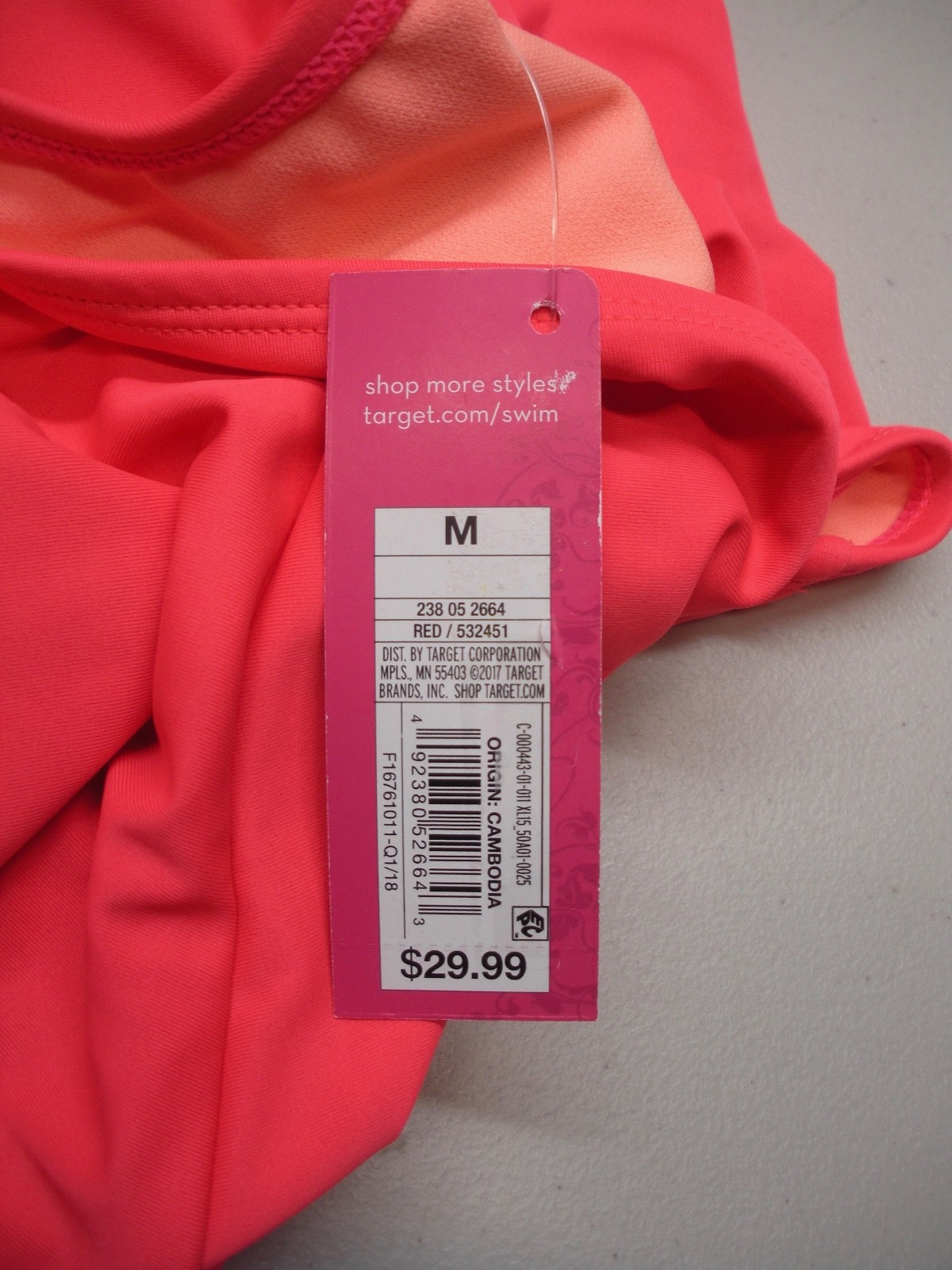 FIRECRACKER GOLD & HOT PINK Scoop Back Women's 1 Piece Bikini ; XS, S ...