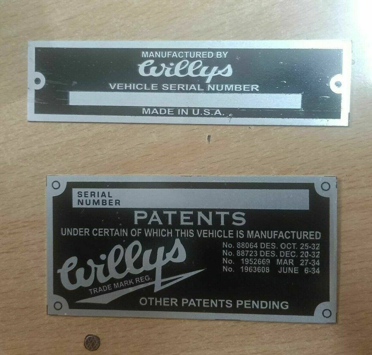 WILLYS / JEEP - VEHICLE SERIAL NUMBER DATA PATENTS PLATE CHROME - FIT ...
