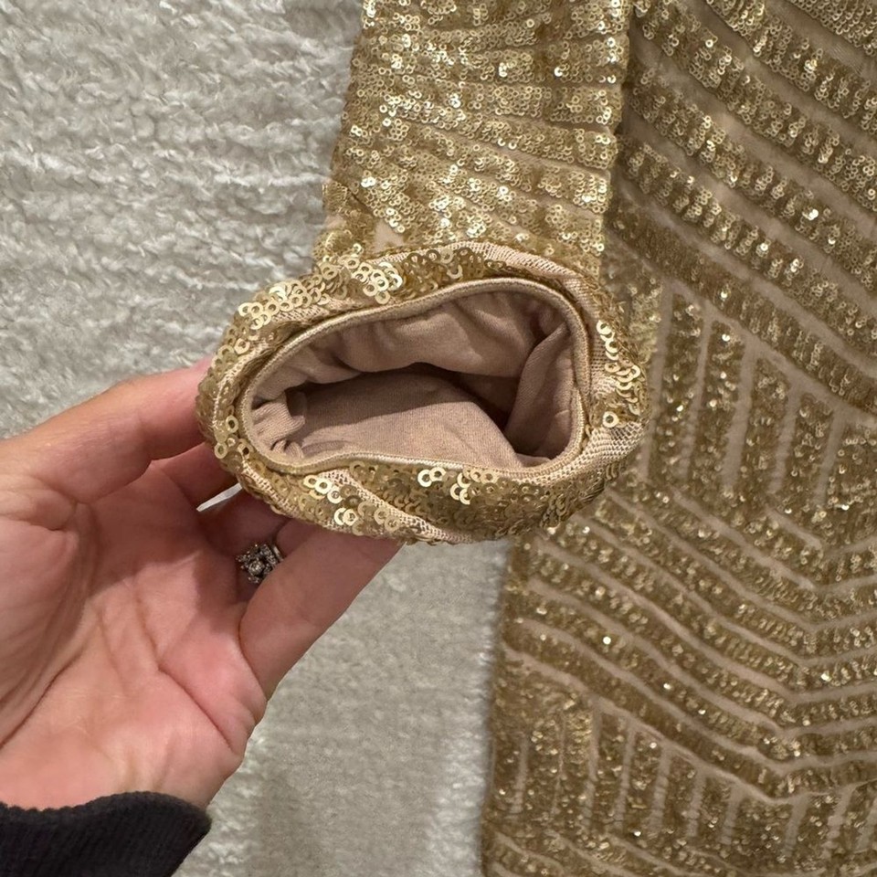 Dress the Population Gold Long Sleeve Sequin Dress holiday new years ...