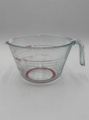 VINTAGE PYREX 8-CUP 2-QT GLASS MEASURING CUP / BOWL w RED LETTERING ...