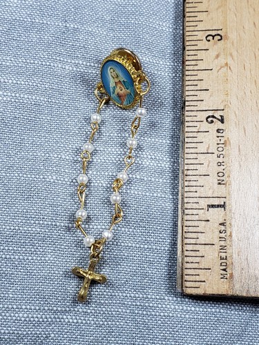 Vintage Pin Rosary Immaculate Heart Of Mary Lapel Christian Religious ...
