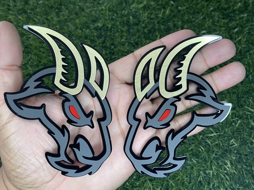 Red Eye Goat Emblem Badges With Bronze Gold Horns Badge Addictz New | eBay