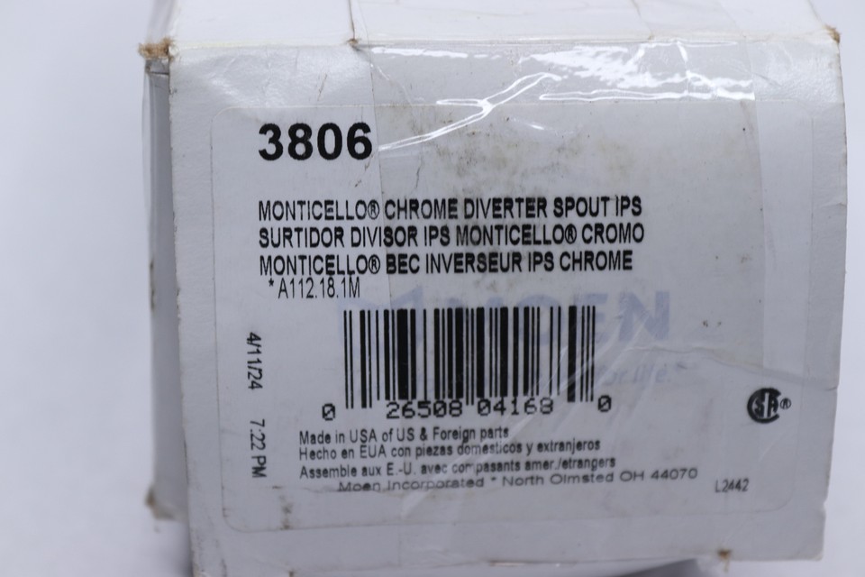Moen Monticello Diverter Spouts Chrome Plated 3806 | eBay