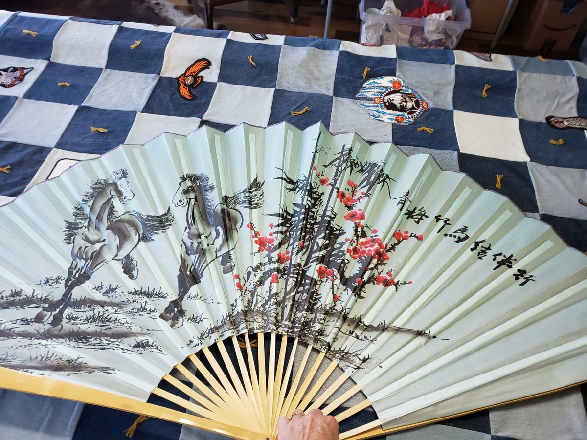 Large Oriental Wall Fans Vintage Large Oriental Asian Folding Wall