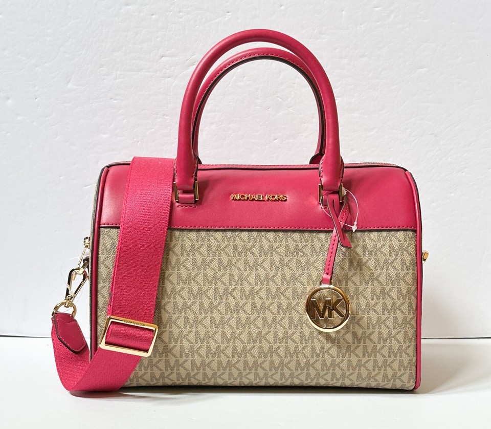 MICHAEL KORS JET SET TRAVEL MEDIUM SHOULDER DUFFLE BAG MK CARMINE PINK ...