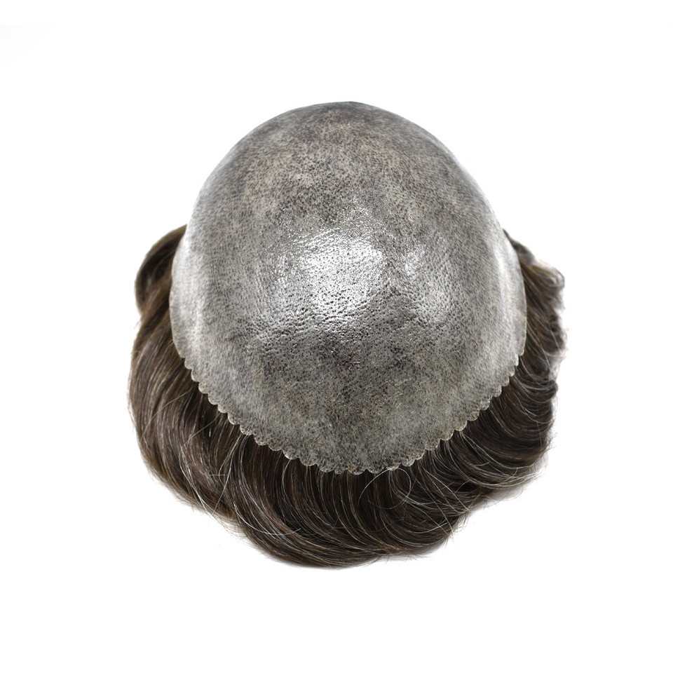 Mens Toupee Human Hair Units Thin Skin Hair System Full Poly PU Hair ...